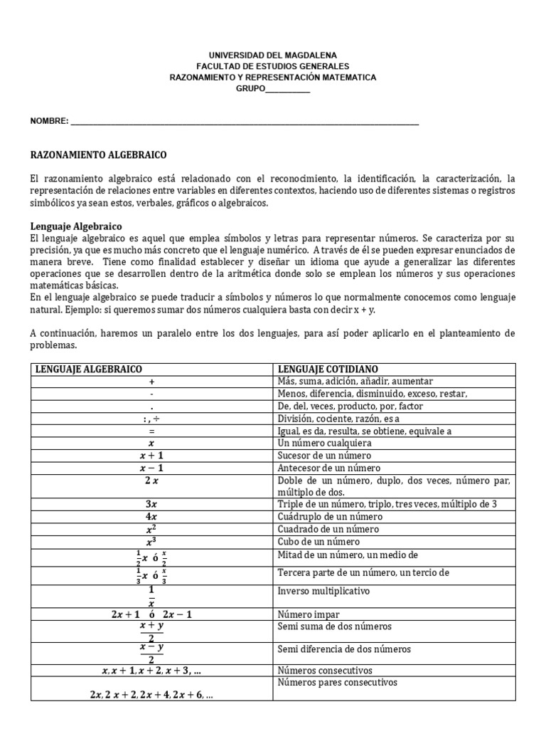 Guia Razonamiento Algebraico | PDF | Números | Álgebra