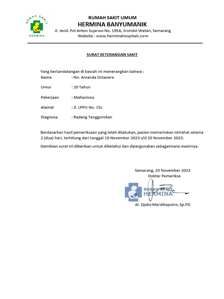 Surat Keterangan Sakit Nn. Amanda | PDF