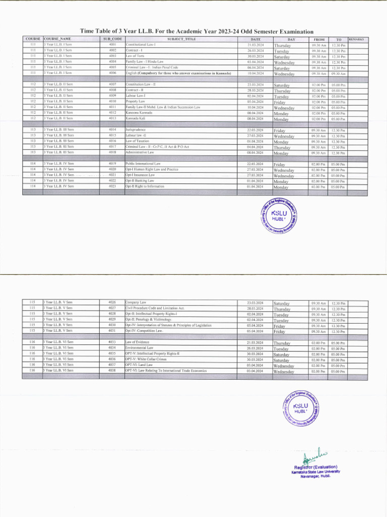 Time Table 2024 | PDF