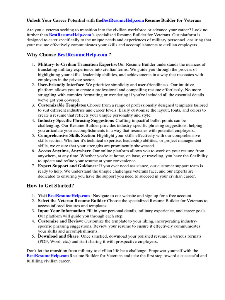 Veteran Resume Builder Guide | PDF | Résumé | Computing