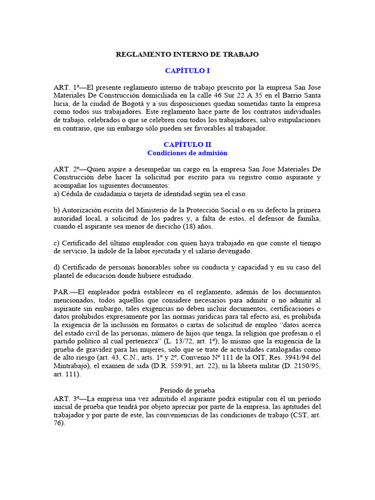 Modelo Reglamento Interno de Trabajo | PDF | Salario | Salario mínimo