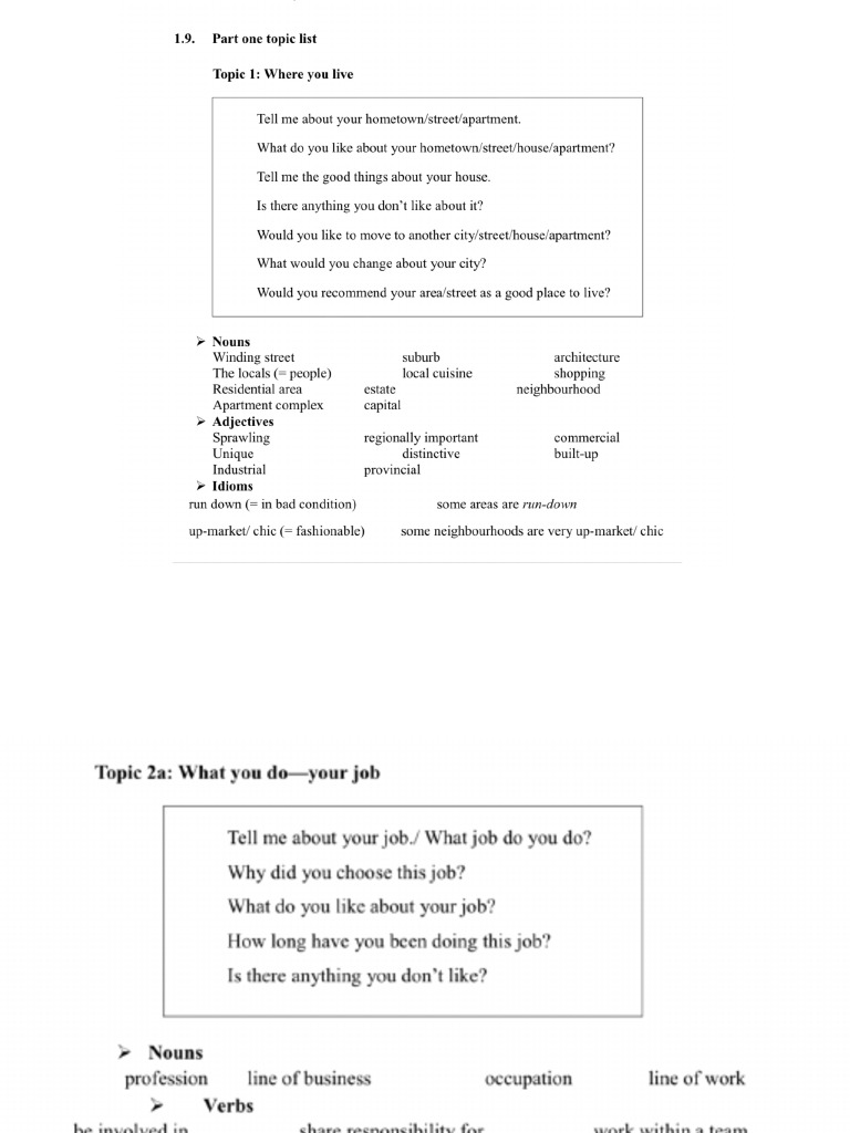 IELTS speaking part 1 | PDF