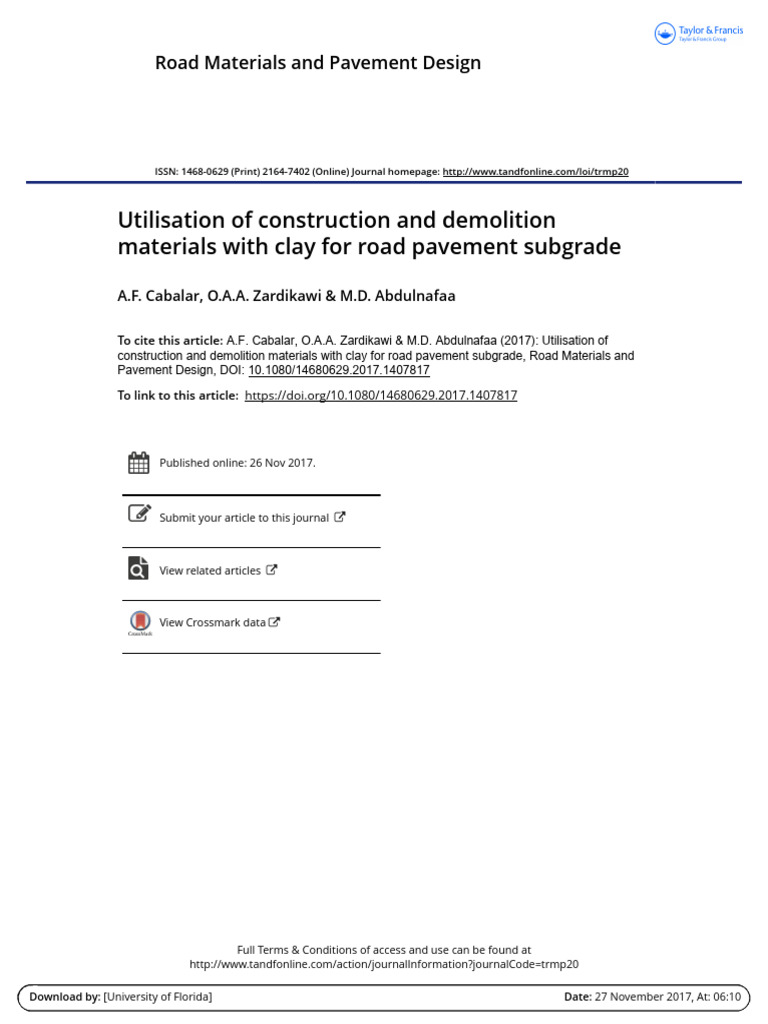 Utilisation of Construction and Demolition Materials With Clay For Road Pavement Subgrade 2017 ...