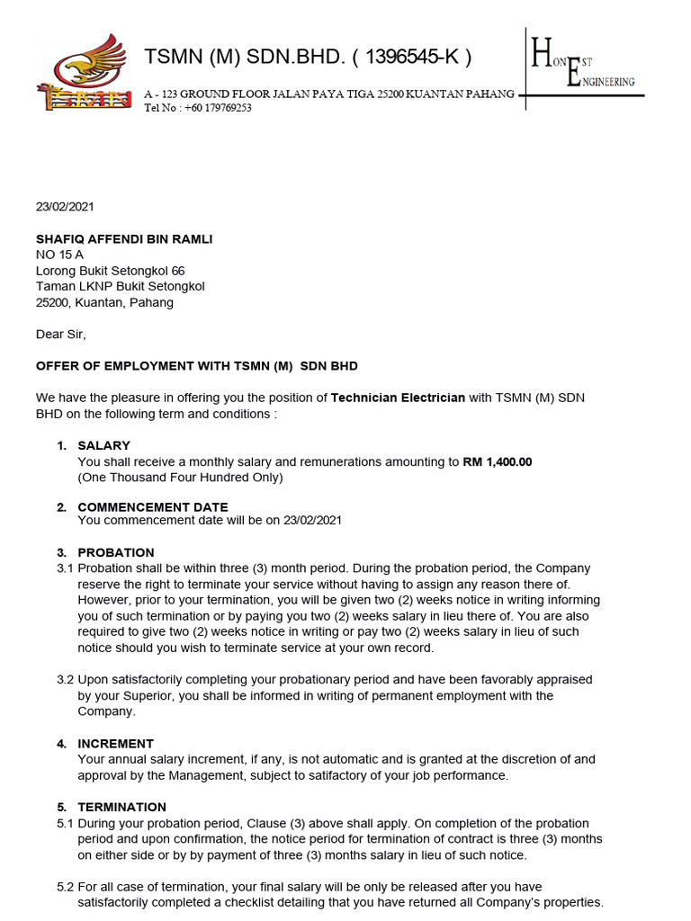 Offer Letter | PDF | Employment | Sick Leave