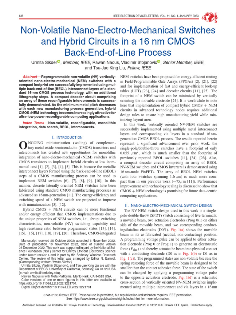 Non-Volatile Nano-Electro-Mechanical Switches and Hybrid Circuits in A ...