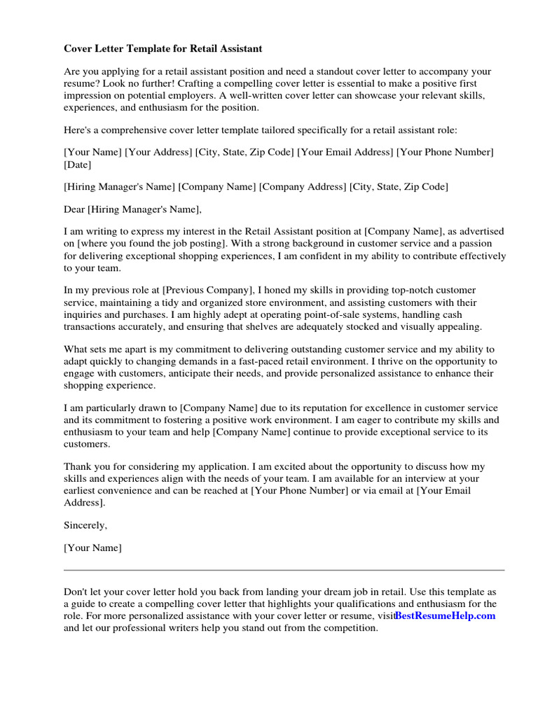 Cover Letter Template Retail Assistant | PDF | Retail | Sales