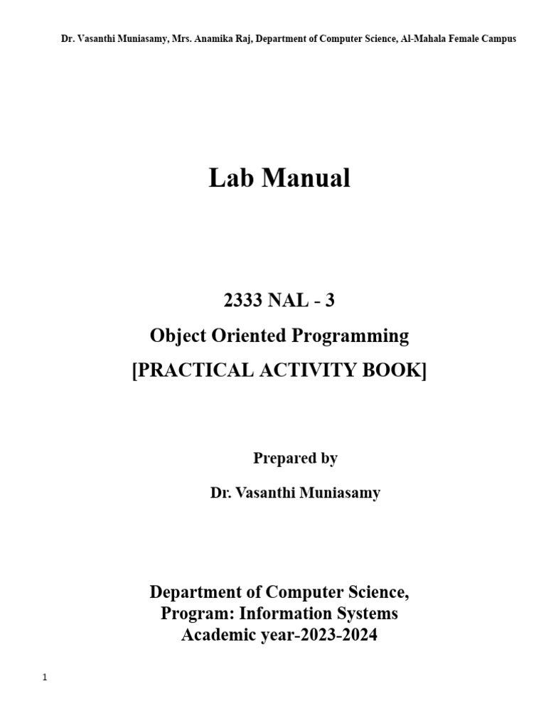 OOP - Practical Material - 2024 | PDF | Method (Computer Programming) | Inheritance (Object ...