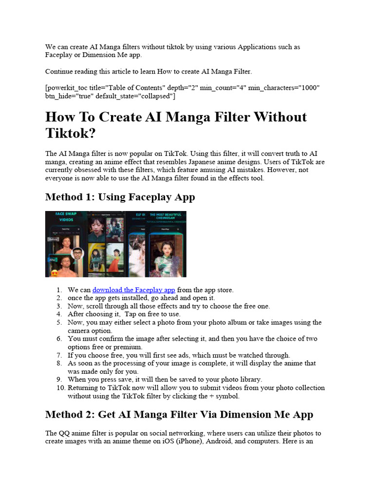 We Can Create AI Manga Filters Without Tiktok by Using Various Applications Such As Faceplay or ...