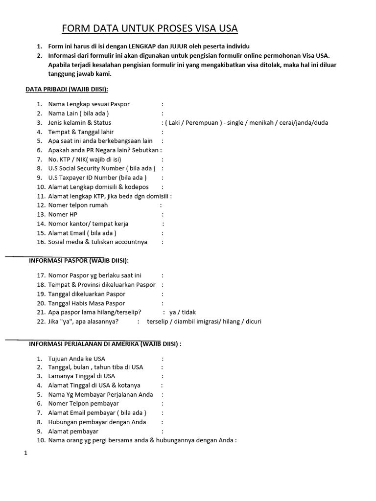 Panduan Pengisian Formulir Visa USA | PDF | Kesehatan Holistik