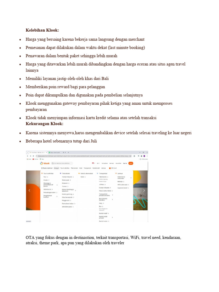 Kelebihan Dan Kekurangan, Layanan Yang Disediakan Oleh Klook | PDF