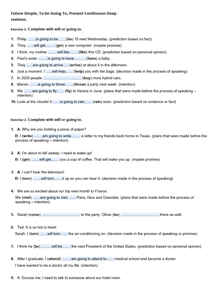 Future Simple, Be going to, Present Continuous | PDF