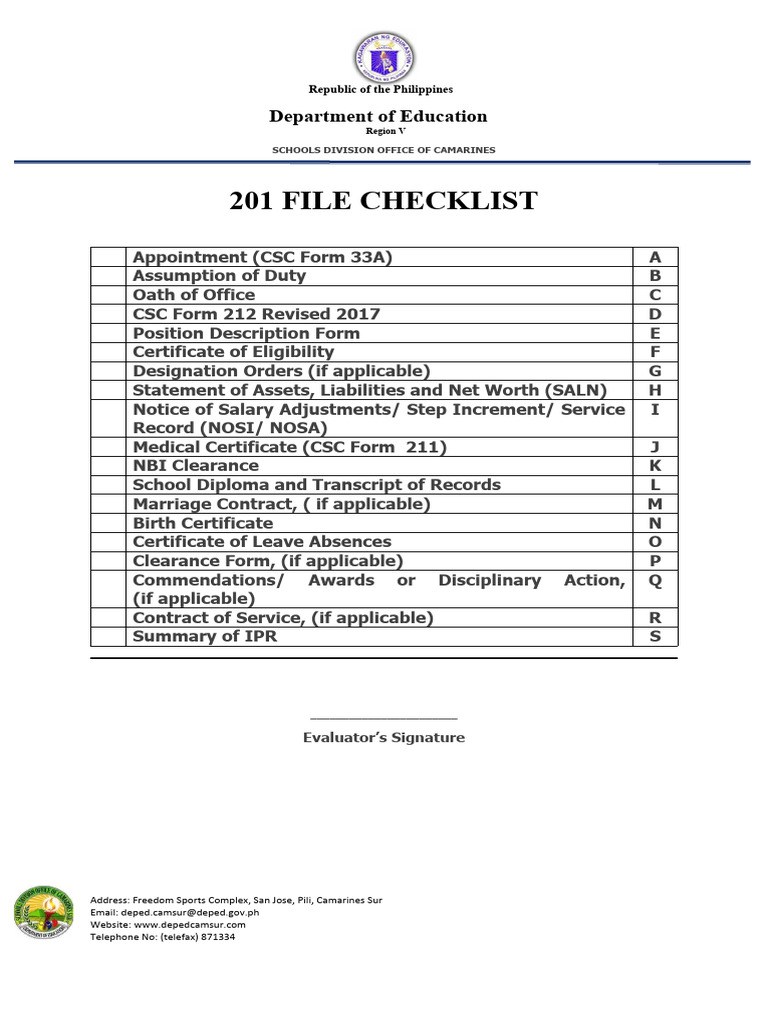 201 Checklist | PDF
