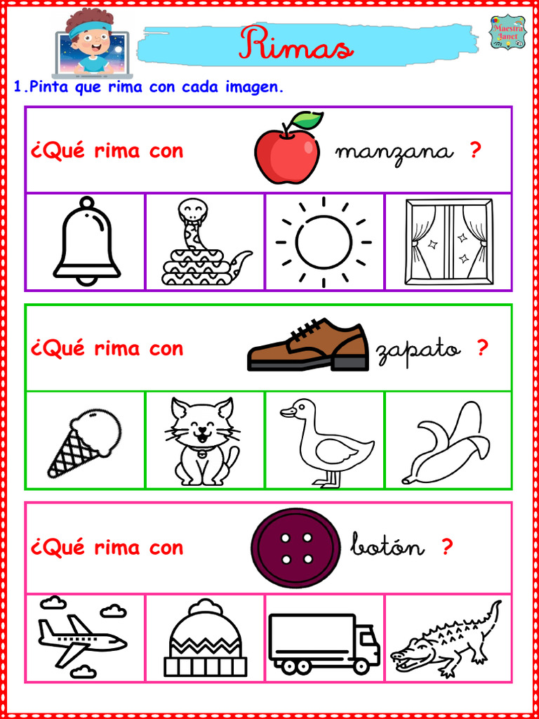 FICHAS DE RIMAS-MAESTRA JANET | PDF