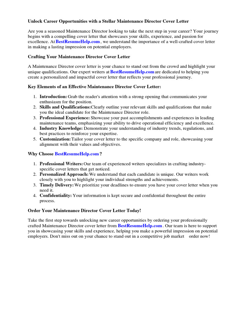 Maintenance Director Cover Letter Guide | PDF | Recruitment | Résumé