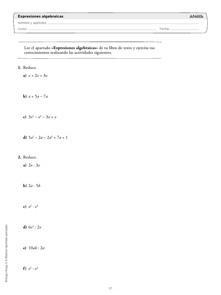 Ficha 2. Operaciones Con Monomios | PDF