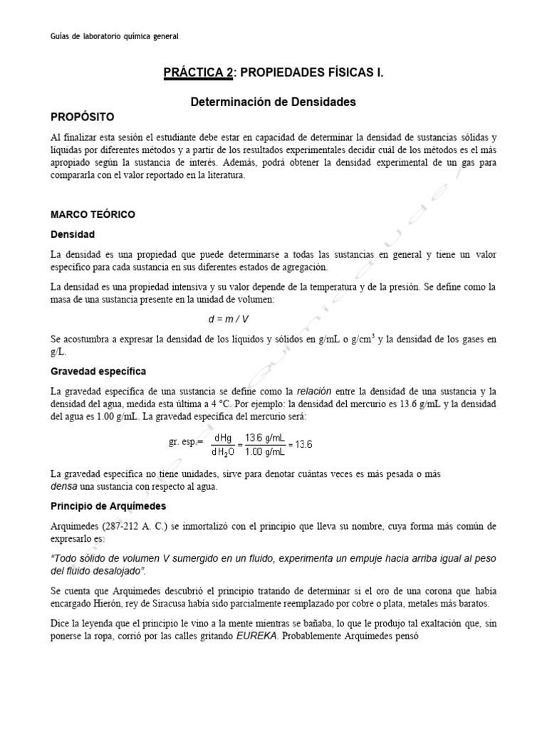 Determinación de Densidades Químicas | PDF | Densidad | Física Aplicada ...