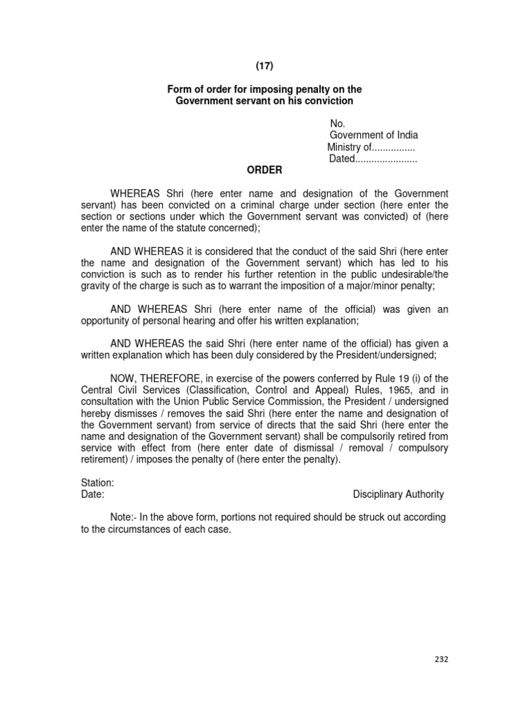 Form of Order For Imposing Penalty On Conviction | PDF