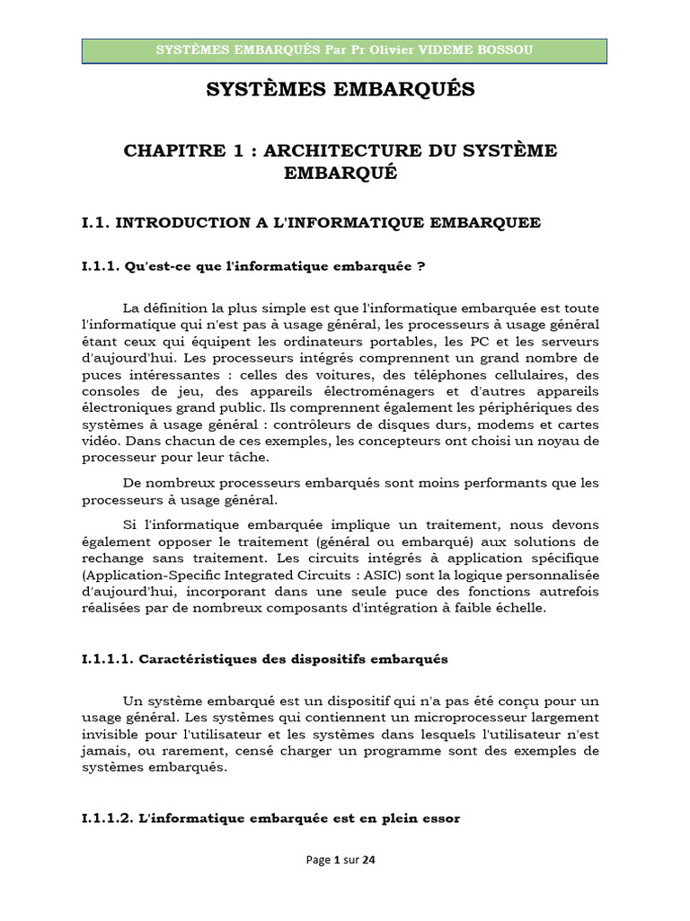 Systèmes Embarqués - Chapitre 1 | PDF | Microcontrôleur | Microprocesseur