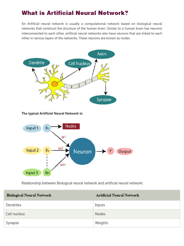 Class 9 AI Artificial Neural Networks | PDF | Artificial Neural Network | Neuron