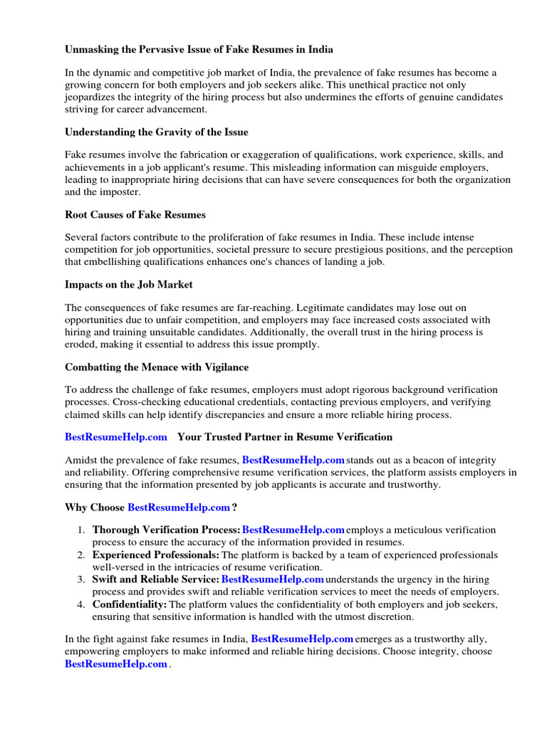 Fake Resumes in India | PDF | Résumé | Recruitment