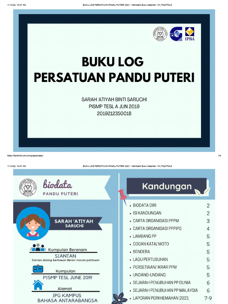 Buku Log Persatuan Pandu Puteri 2021 - Membalik Buku Halaman 1-9 - Fliphtml5 | PDF