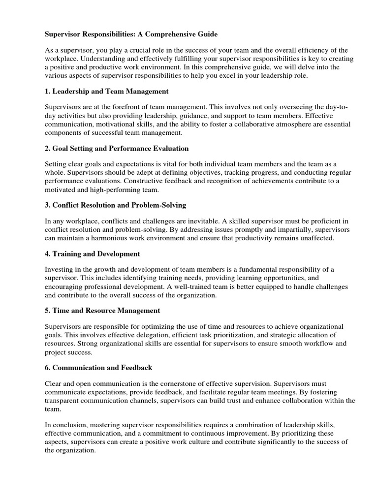 Essential Supervisor Responsibilities Guide | PDF | Leadership | United ...