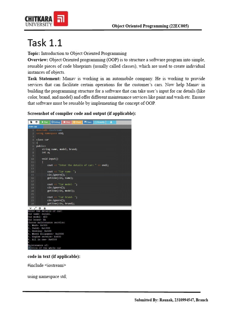 Subtask 1 Raunak 2310994547 Pdf Object Oriented Programming