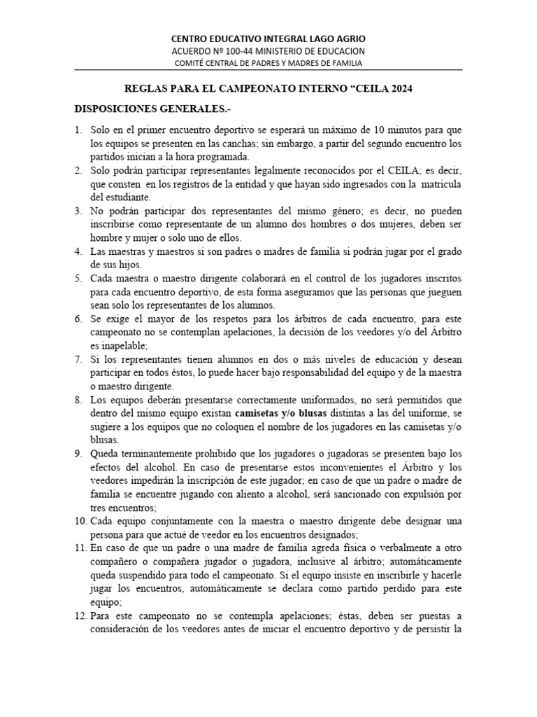 Reglas Campeonato CEILA 2024 | PDF | Árbitro