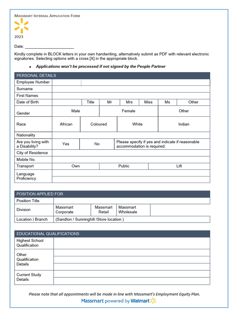 Massmart - Internal Application Form 2023 | PDF | Employment ...