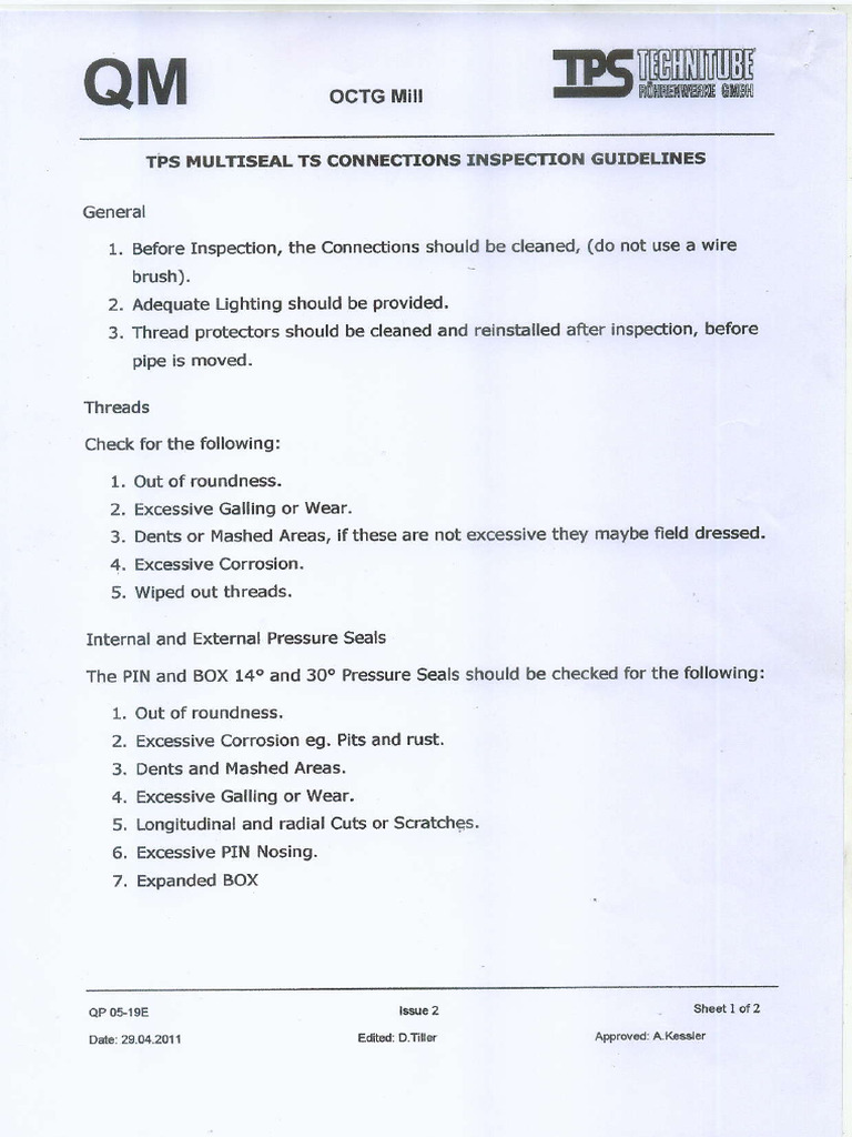TS Connection Inspection Guidelines | PDF