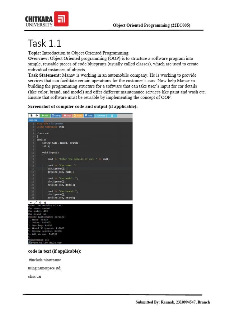 Submission Task 1 Raunak 2310994547 Pdf Object Oriented Programming Class Computer