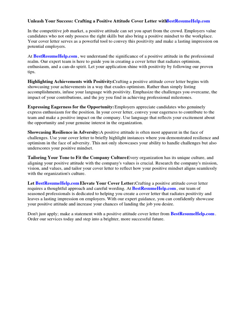 Positive Attitude Cover Letter Tips | PDF | Mindset | Thought
