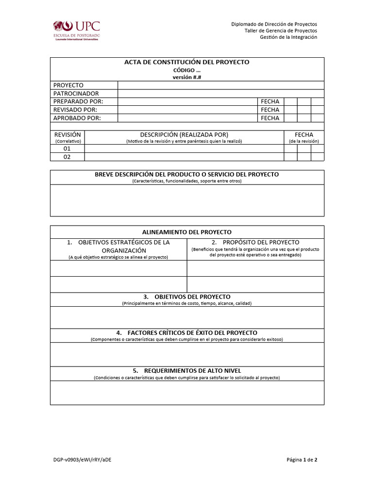 Modelo Project Charter | PDF | Presupuesto