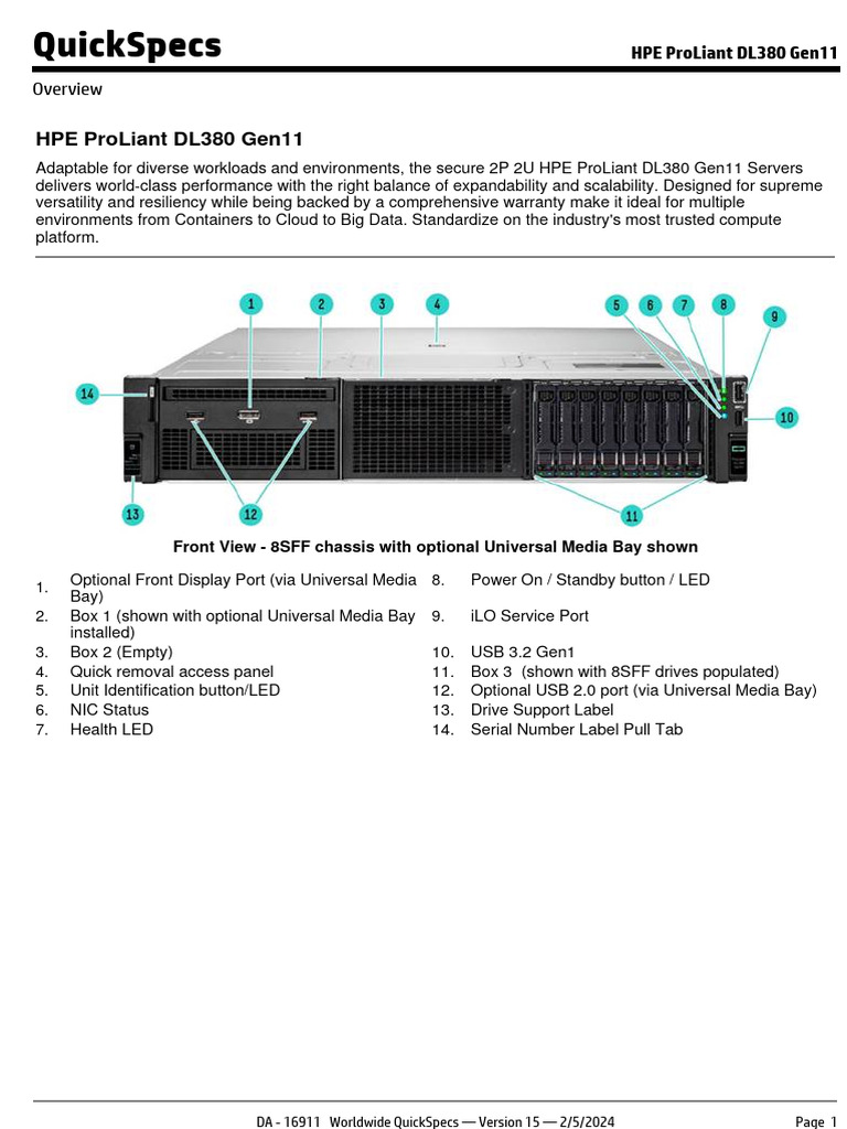 HPE ProLiant DL380 Gen11 | PDF | Central Processing Unit | Computer ...