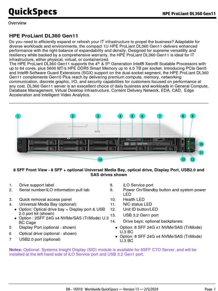 HPE ProLiant DL360 Gen11 | PDF | Computer Science | Computer Hardware