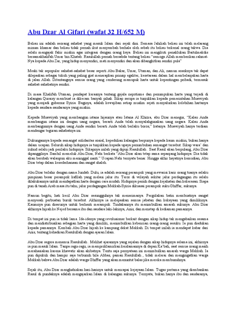 Sosok Abu Dzar Al-Ghifari dan Kesederhanaannya | PDF