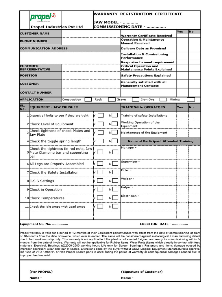 Warranty Registration Certificate | PDF | Bearing (Mechanical) | Mining