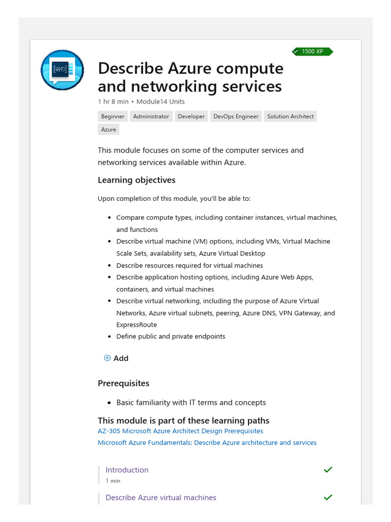 V. Describe Azure Compute and Networking Services | PDF | Computer Network | Virtual Private Network