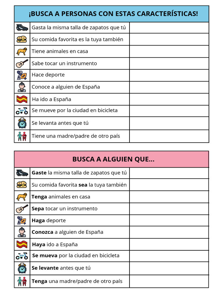 PARA CONOCERNOS - Primer Dia de Clase - Busca A Alguien Que | PDF ...
