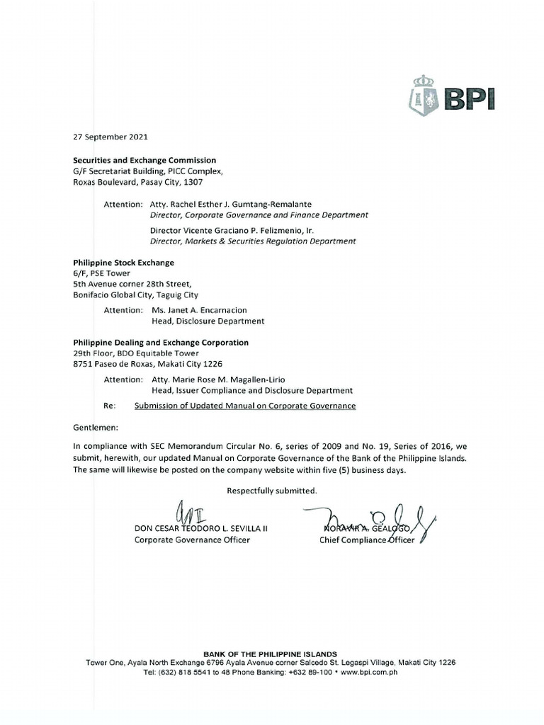 BPI Governance Manual | PDF | Corporate Governance | Governance