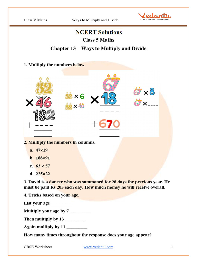 Ncert Solutions Class 5 Maths Chapter 13 | PDF | Division (Mathematics ...