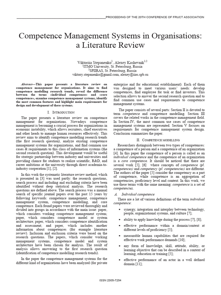 Competence Management Systems in Organisations- A Literature Review ...