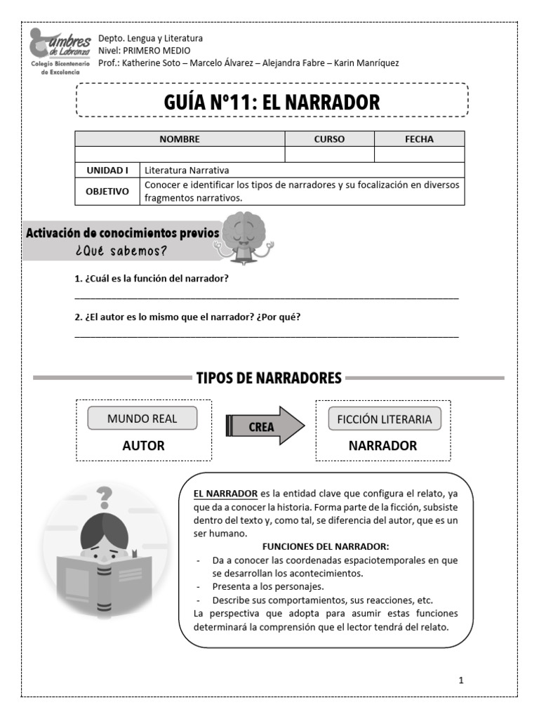 GUÍA 11 TIPOS DE NARRADOR Y SU FOCALIZACIÓN | PDF