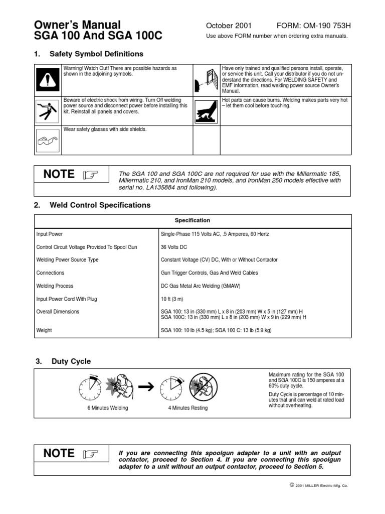 Owner's Manual SGA 100 and SGA 100C: 1. Safety Symbol Definitions | PDF ...