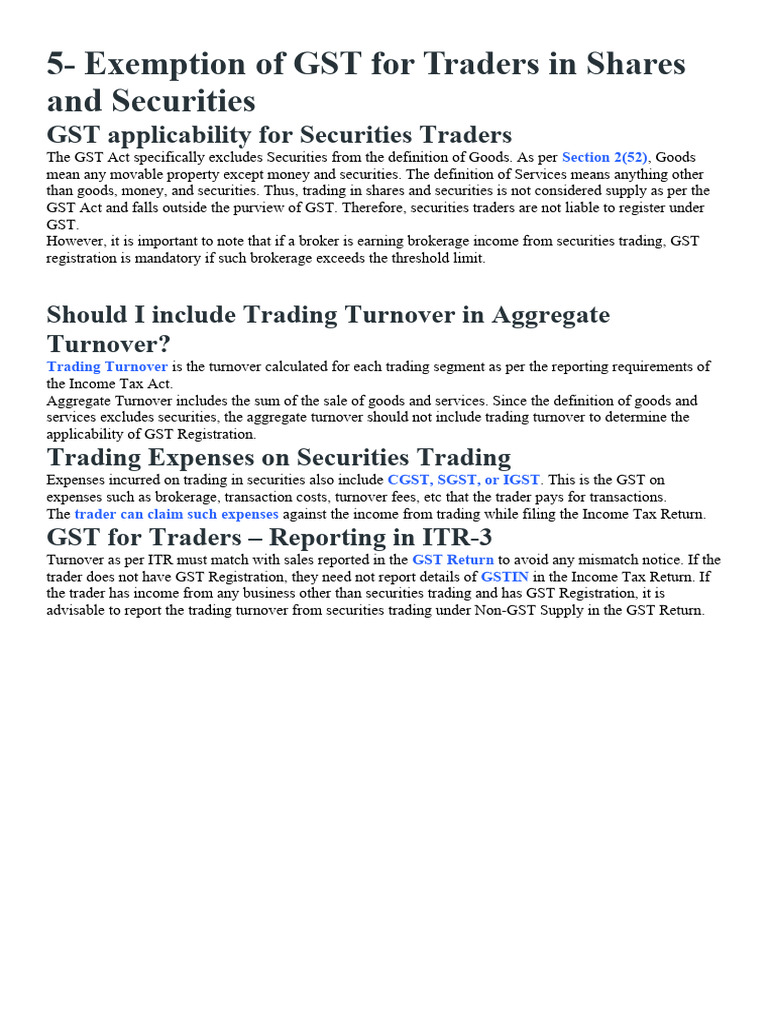 GST Exemptions for Securities Traders | PDF | Business | Finance ...