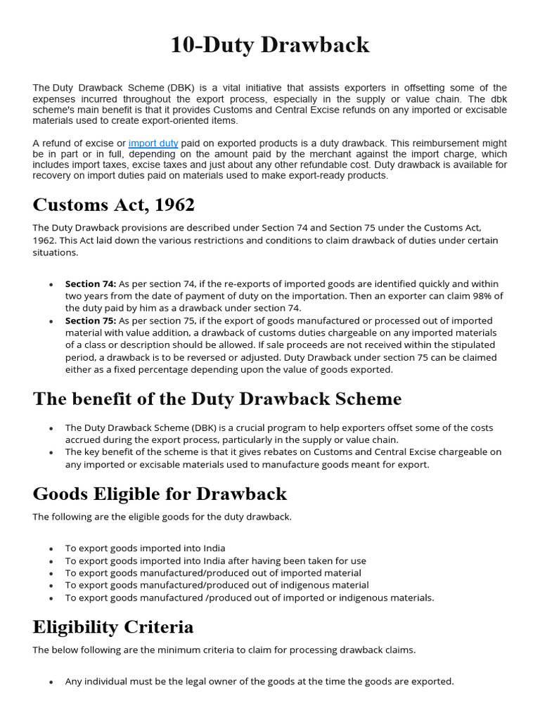 10-Duty Drawback | PDF | Customs | Excise