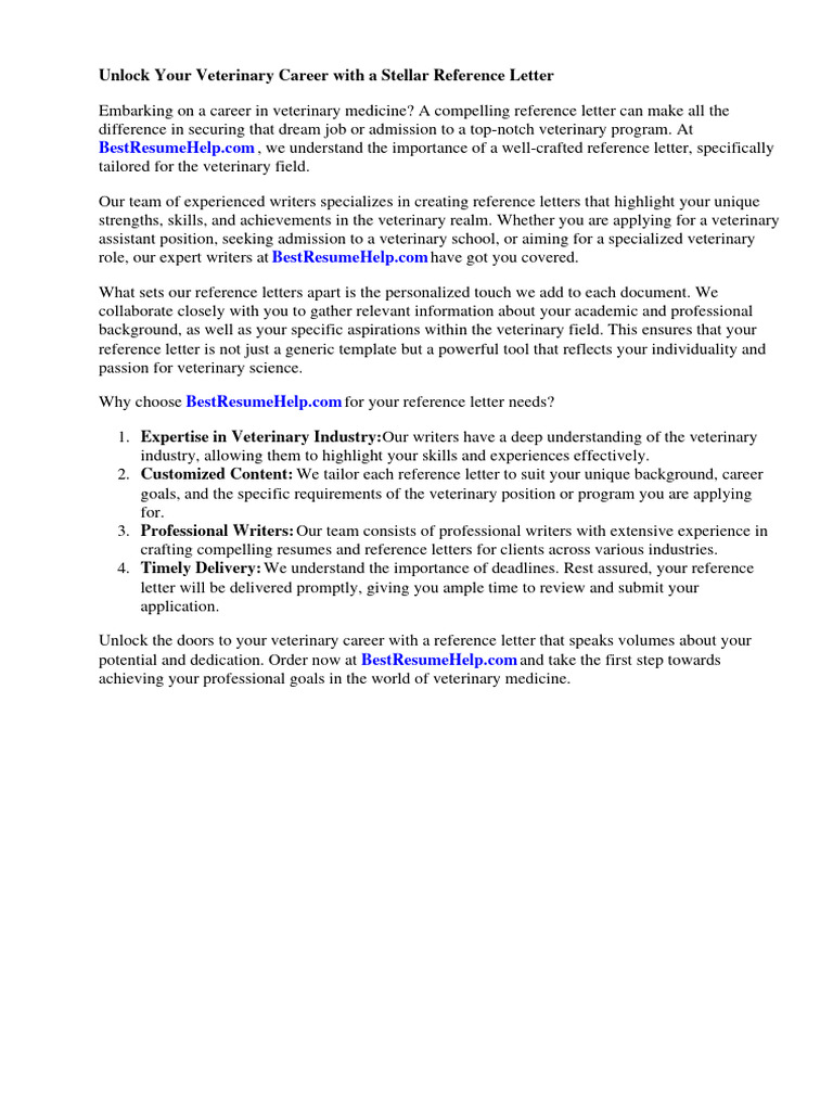 Reference Letter Veterinary | PDF | Résumé | Veterinary Medicine
