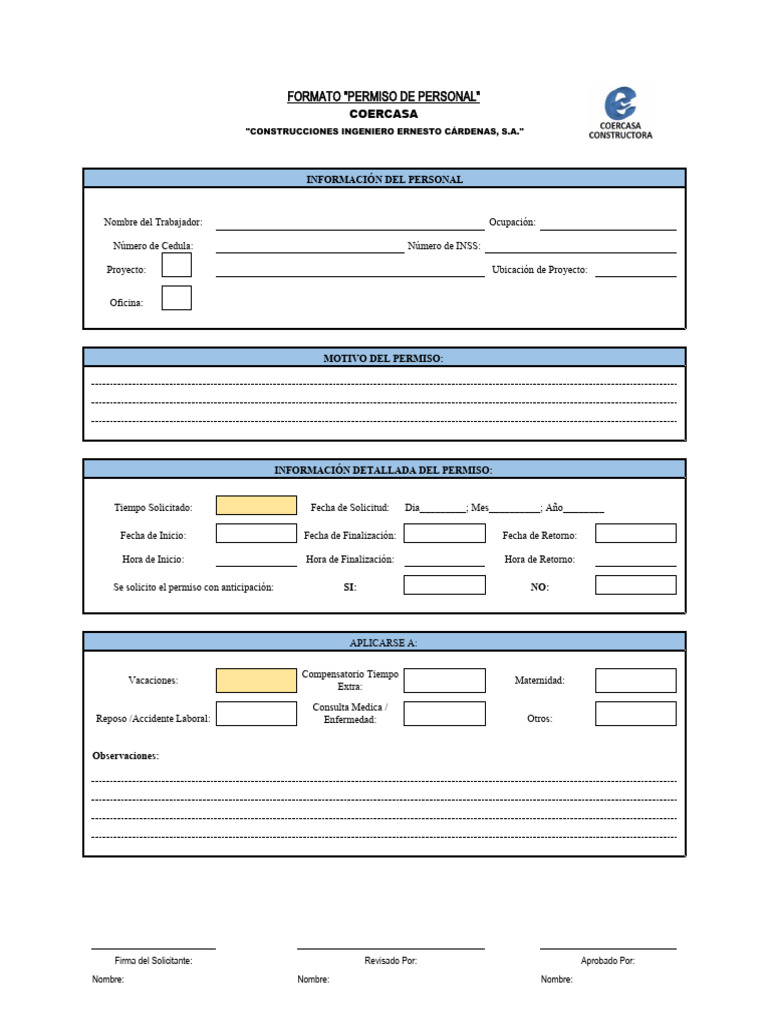 Formato Permiso de Personal | PDF