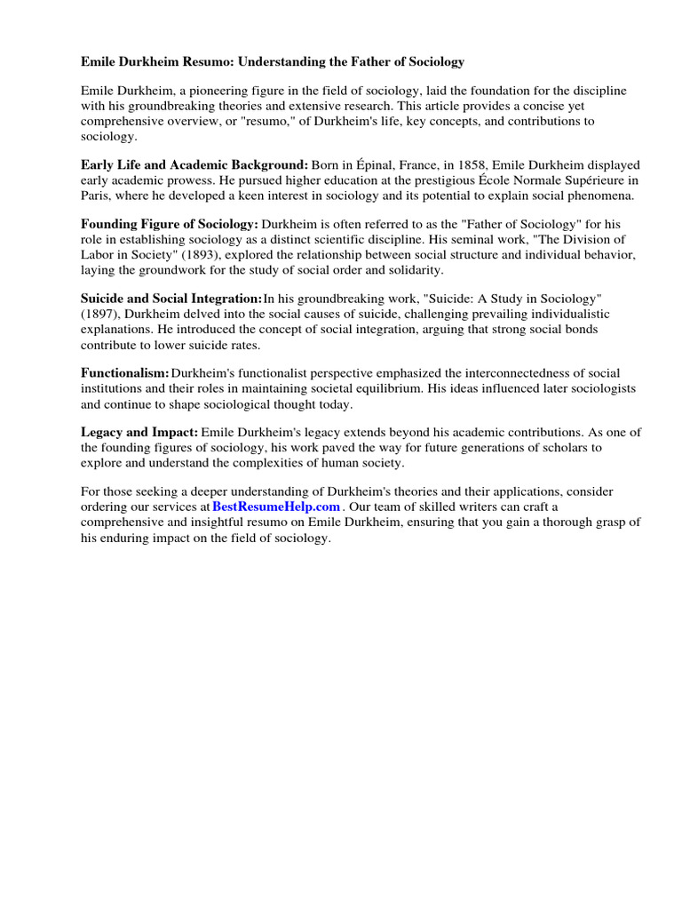 Emile Durkheim Resumo Pdf Sociology émile Durkheim
