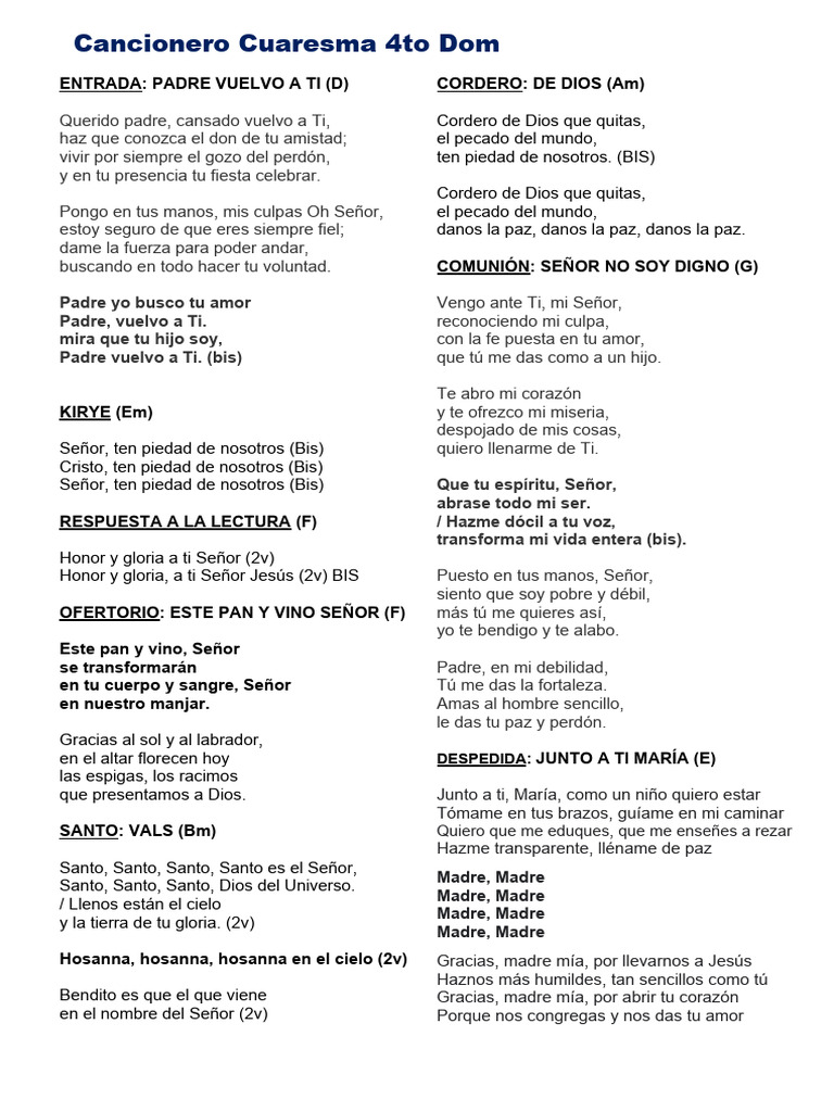 Cancionero Cuaresma - 3er Dom | PDF